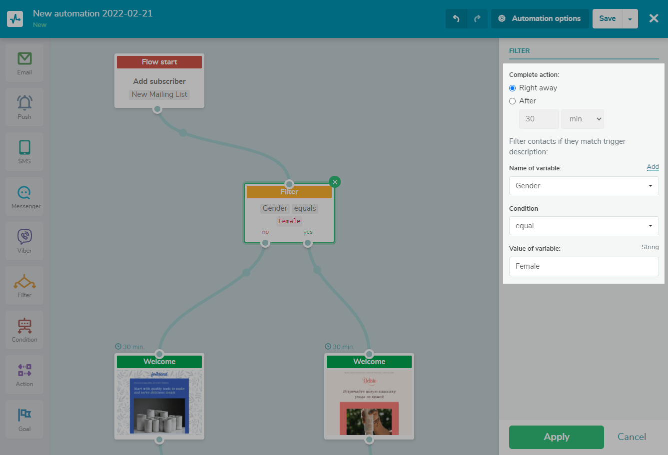 Automation 360 elements (blocks) | SendPulse