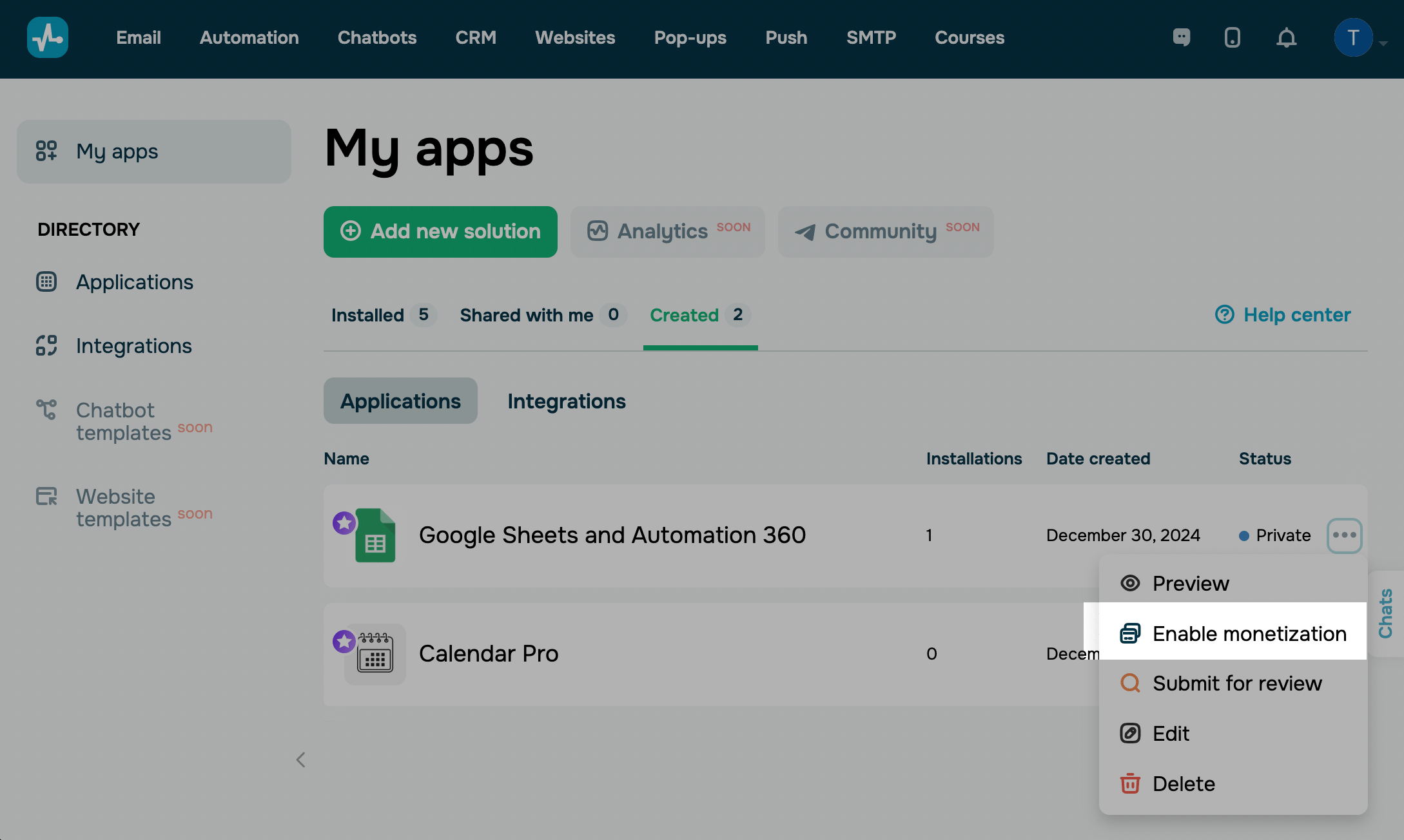 Enable app monetization | SendPulse