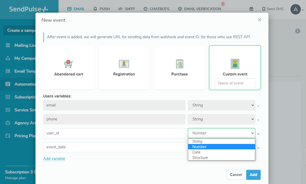 How to send events | SendPulse