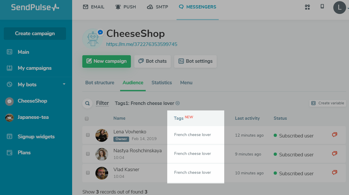 How to Use Chatbot Tags | SendPulse