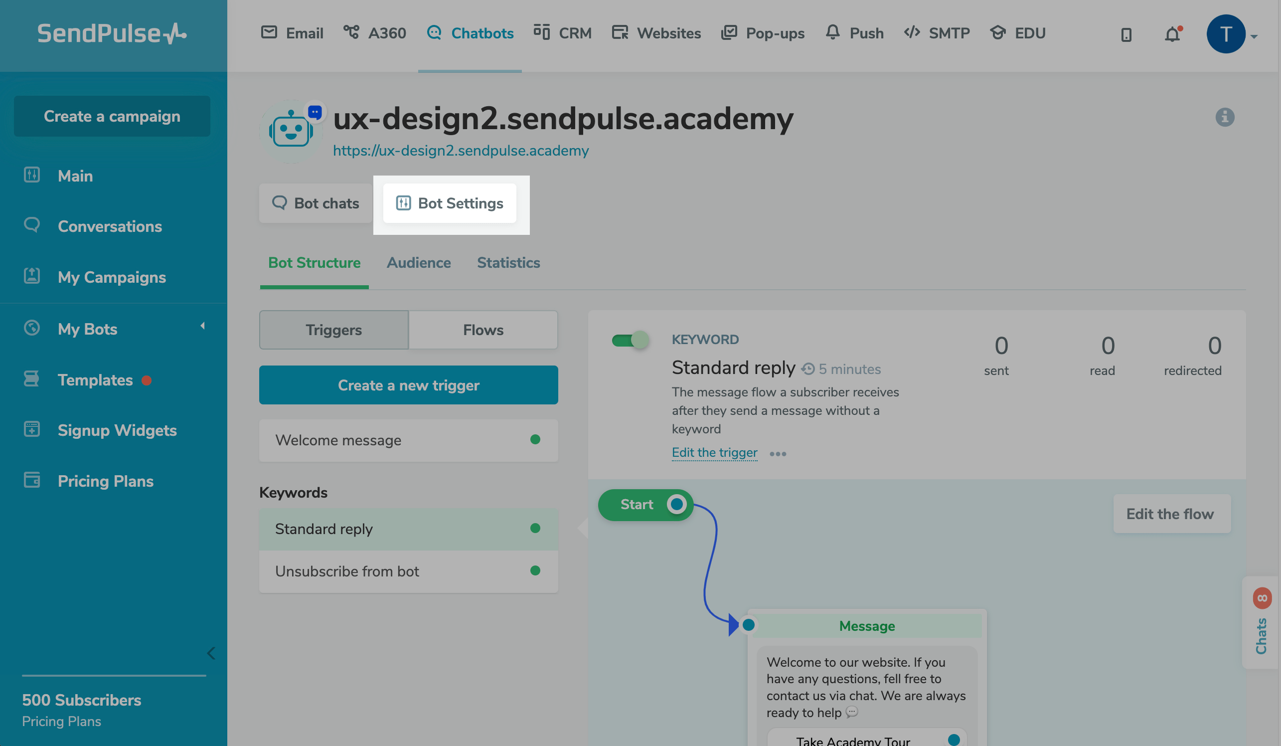 How to add a welcome menu to your Live chat | SendPulse