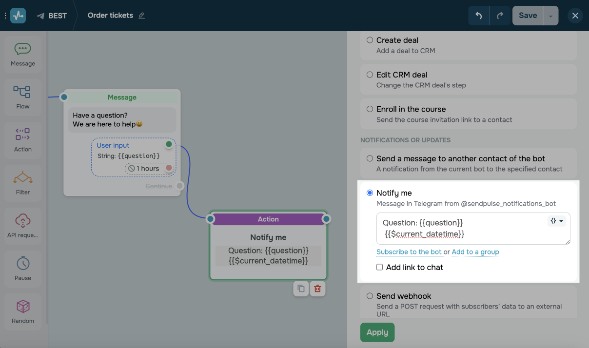 Use the “SendPulse Notifications” bot | SendPulse