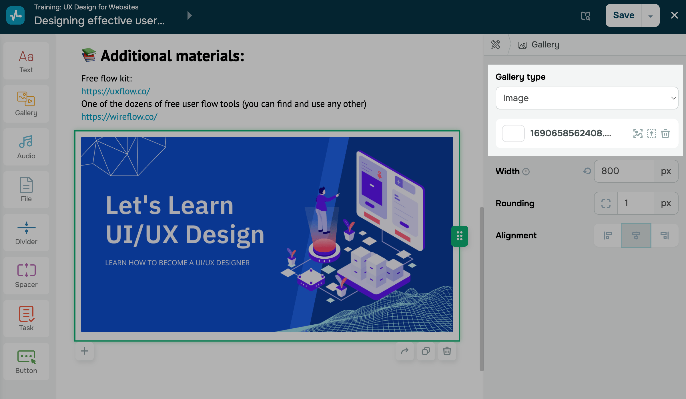 The Image element in the course builder | SendPulse