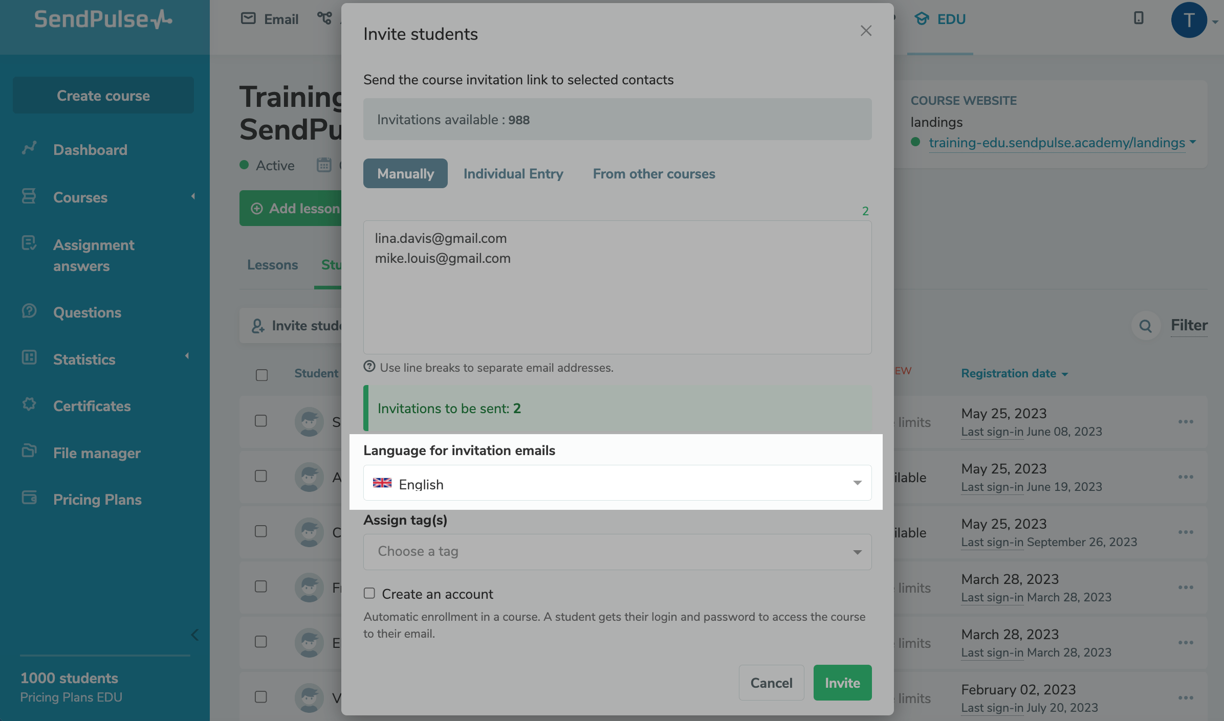 How to Enroll Students in a Сourse | SendPulse