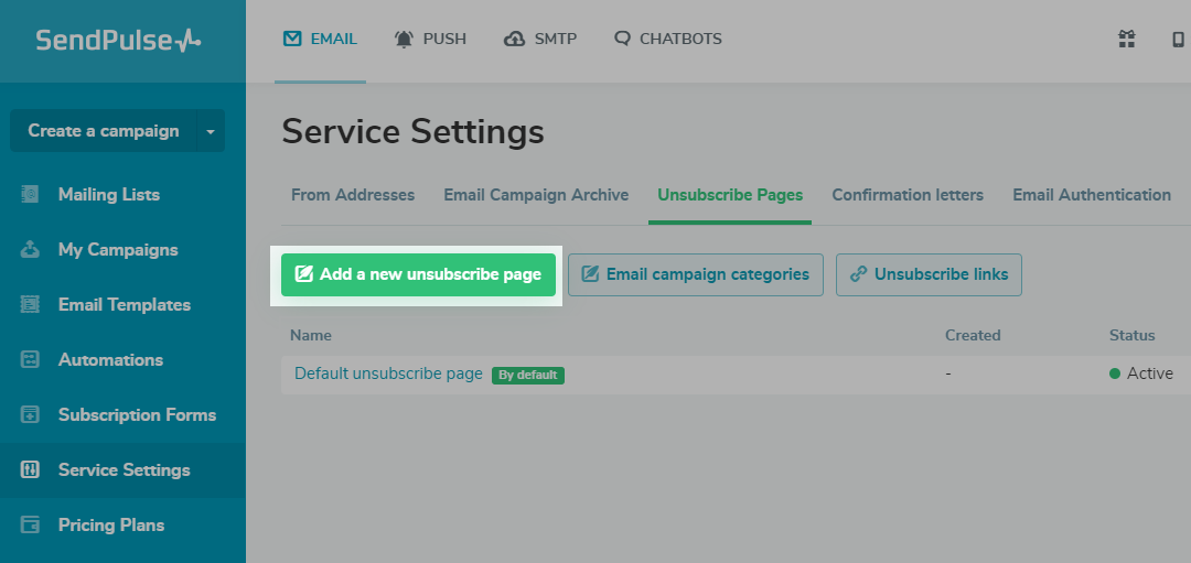 How to create your own unsubscribe page | SendPulse