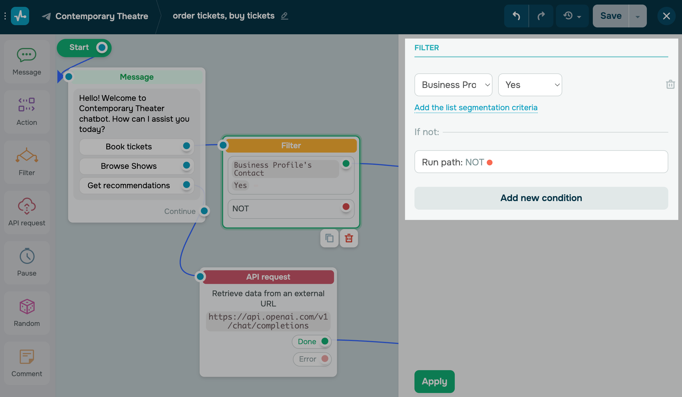 The Filter element in chatbots | SendPulse