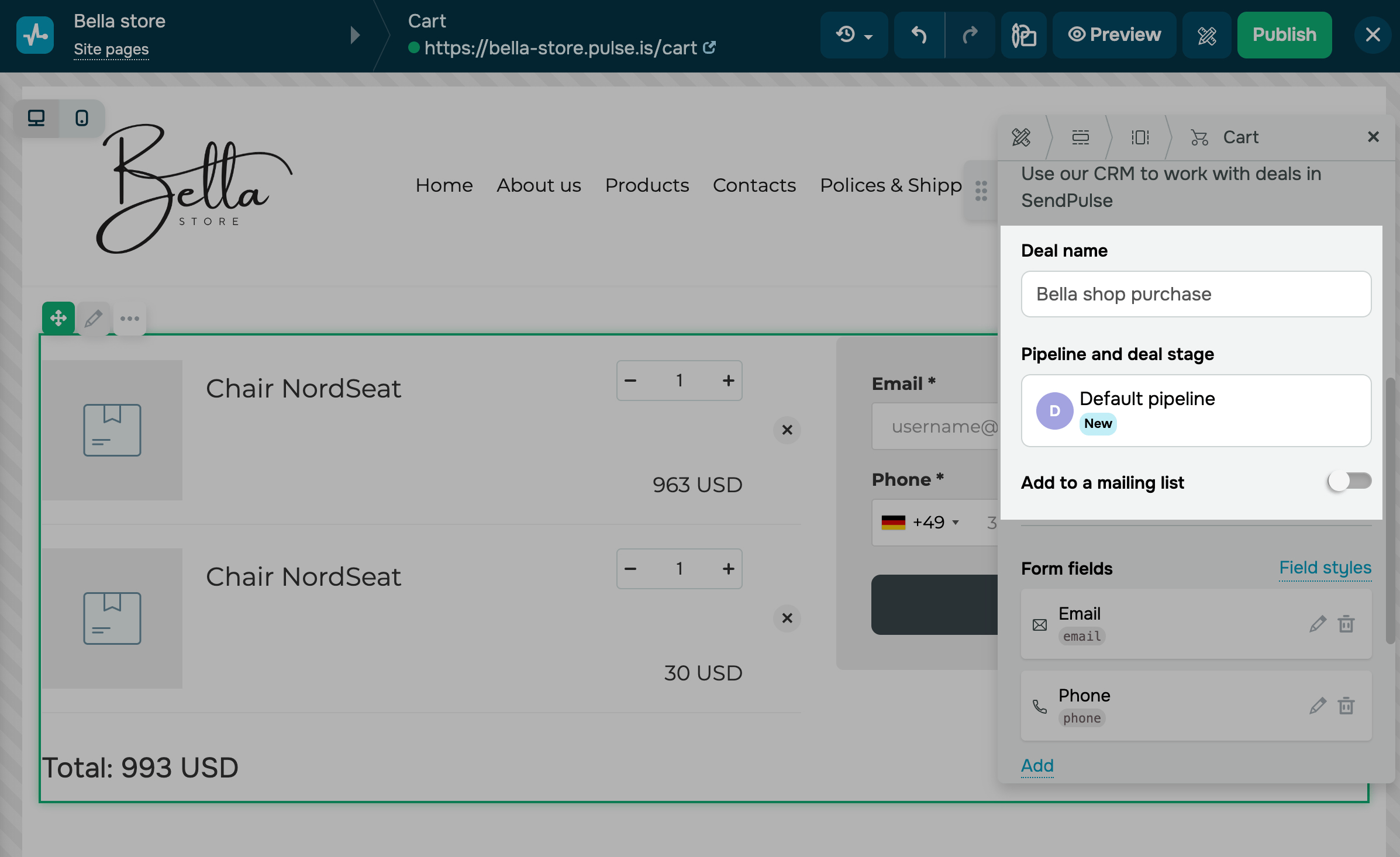 Customize your cart page | SendPulse