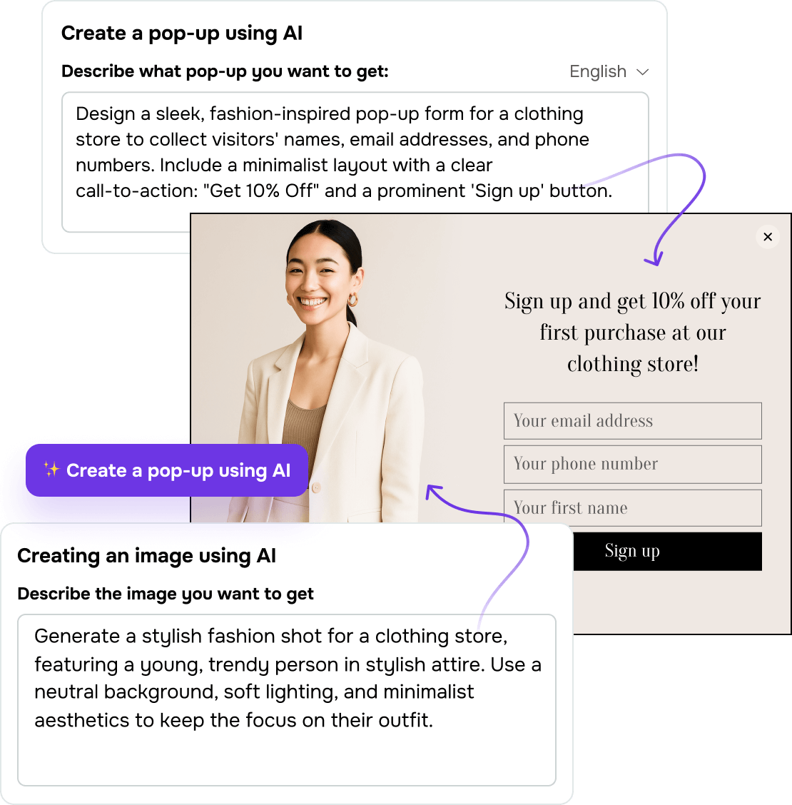 Generate custom pop-ups instantly using AI